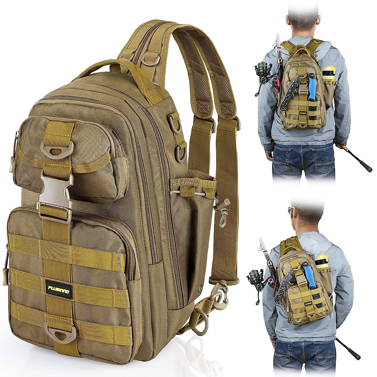 PLUSINNO Fishing Rod and Reel Combos and Fishing Tackle Backpack Storage Bag,Carbon Fiber Telescopic Fishing Rod with Reel Combo,Fishing Gear Bag,Water-Resistant Fishing Backpack with Rod Holder