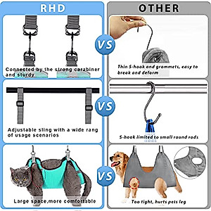 RHD Multi-Function Detachable Pet Grooming Hammock Harness & Vest Harness, 4.6ft Nylon Pet Leash, Pet Grooming Supplies Kit with Nail Clippers, Nail File, Pet Comb - Soft,Mesh,Reflective Thread,Cyan,S