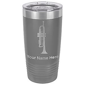 LaserGram 20oz Vacuum Insulated Tumbler Mug, Trumpet, Personalized Engraving Included (Gray)