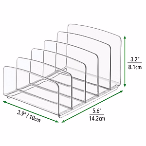 mDesign Plastic Divided Makeup Organizer for Bathroom Countertops, Vanities, Cabinets - Cosmetic Storage Solution for, Eyeshadow Palettes, Contour Kits, Blush, Face Powder - 5 Sections - Clear