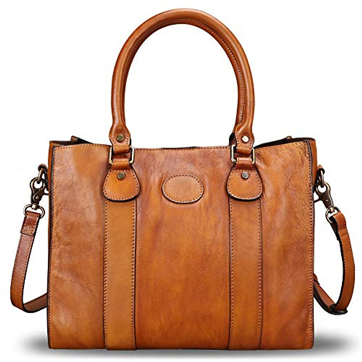 Genuine Leather Satchel Purses Handbags for Women Top Handle Shoulder Bags Lady Crossbody Tote Bags (Brown)