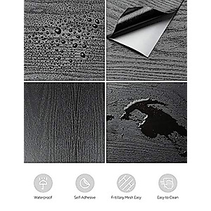 Abyssaly Black Wood Peel and Stick Paper Decorative Self-Adhesive Film for Surfaces Easy to Clean Thickening Upgrade Increase Stomata and Reduces Bubble Generation 11.8 Inch X 78.7 Inch