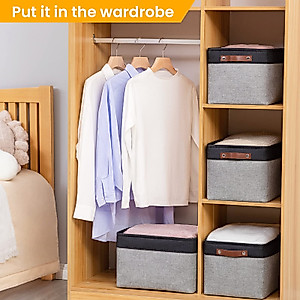 Ecegeva 17 Inch & 15 Inch Storage Canvas Basket for organizing Closet|Fabric Storage Baskets for organizing for Toys, Towels, Laundry, Nursery, Collapsible Clothes Fabric basket Empty With Handles(Bl