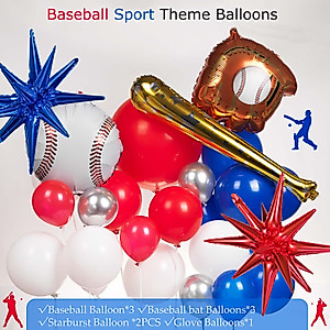 Baseball Balloon garland arch kit 150pcs Red Blue White Silver and Starburst Baseball bat glove balloons fot Sport theme Party Rookie Year 1st Birthday decorations