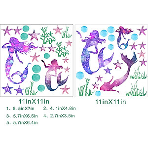 Easu Mermaid Wall Decals Girls Nursery Bedroom Wall Sticker Girls Wall Decals Mermaids Decorative Peel & Stick Wall Decals