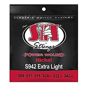 SIT Strings Power Wound Nickel Electric Guitar Strings (S.I.T.), Extra Light 9-42, S942