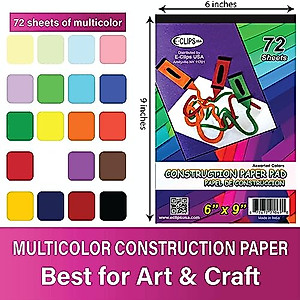Auksales Construction Paper Multicolor for Art & Craft | 6" x 9" Inches | Bundle of 72 Sheets | Case Pack of 3
