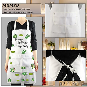 MBMSO Frog Apron Beware of Crazy Frog Lady Kitchen Apron Frog Lover Gifts for Women Funny Frog Gifts Frog Grilling Apron (Crazy Frog Lady Apron-white)