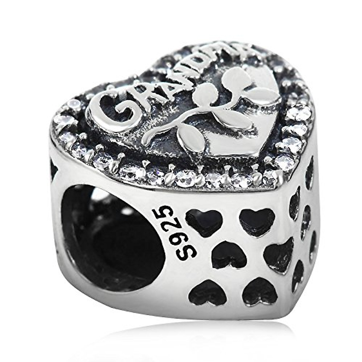 CZVIVIRY Love Grandma Charm 925 Sterling Silver Heart Beads fit Woman Charm Bracelets