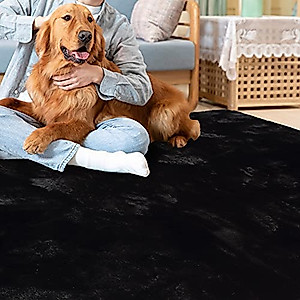 CAROMIO Fluffy Runner Rug Black Faux Fur Area Rug Shaggy Couch Cover Seat Cushion Furry Carpet Beside Rugs Floor Cover for Bedroom Sofa Living Room, Rectangle 2 x 6 Feet
