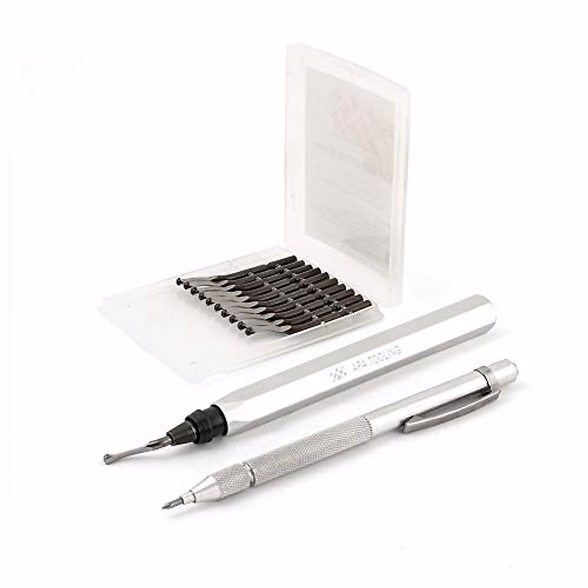 AFA Tooling - Deburring Tool with 11 High Speed Steel Blades and Tungsten Carbide Scribe - Works on Metal, Resin, PVC Pipes, Copper, Plastic and 3D Printed Edges - Plumbing & 3D Printing Tool