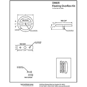 Westbrass Floating No-Hole Overflow Faceplate, Matte Black, D980R-62