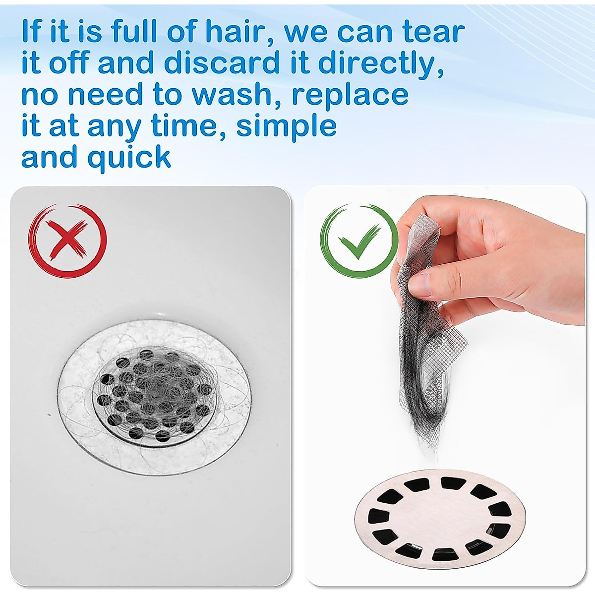 wudianbanCC Cutable Shower Drain Hair Catcher,Disposable Shower Drain Sticker,Drain Hair Catcher, Easy to Stick,Suitable for Bathroom, Bathtub,Kitchen L 393.7''*W3.93 ''