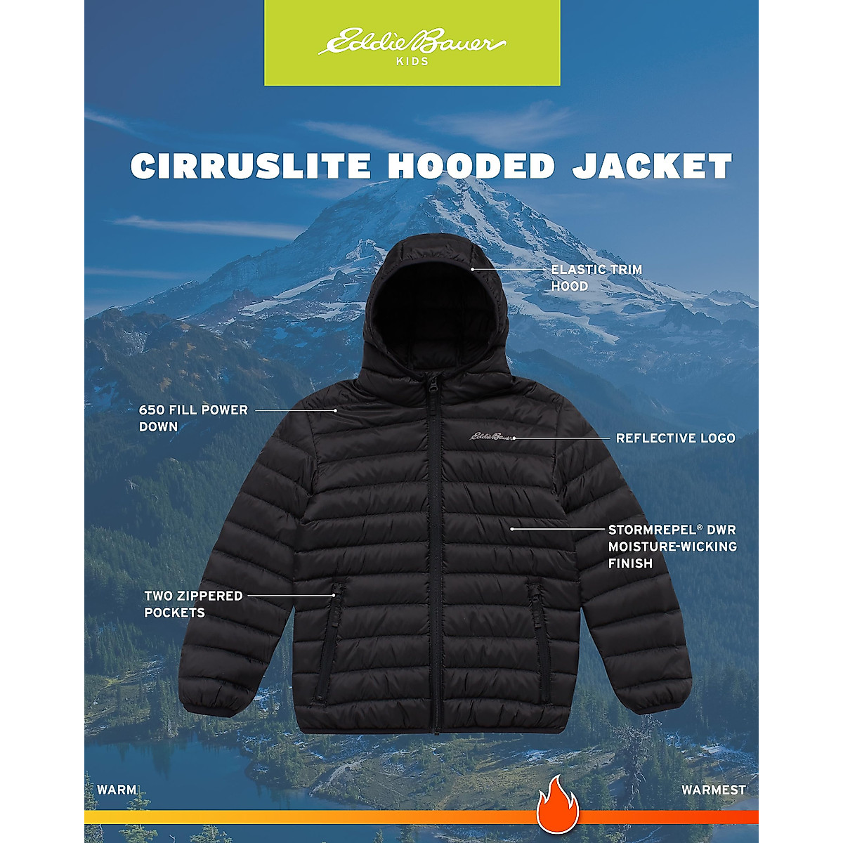 Eddie Bauer Boys' Jacket - CirrusLite Weather Resistant Down Coat for Boys - Insulated Quilted Bubble Puffer (3-20), Size 10-12, Black