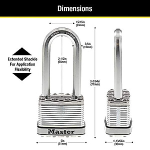 Master Lock M5XTLJ Magnum Heavy Duty Outdoor Padlock with Key, 2 Pack Keyed-Alike,Silver