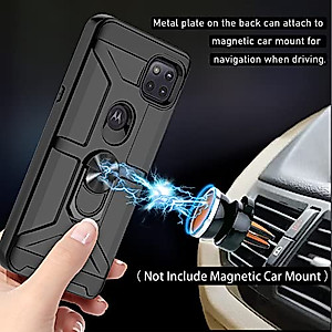 Motorola One 5G Ace Case with [3X Tempered Glass Screen Protector], Built-in Ring Kickstand and Magnetic Car Mount Shockproof Dropproof Military Grade Armor Rugged Case for Moto One 5G Ace - Black