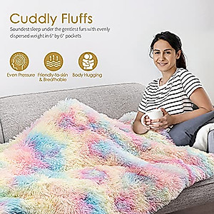 Mr. Sandman Faux Fur Weighted Blanket Queen Size 15 lbs, Luxury Elegant Long Fur Weighted Blanket Throw for Bed Sofa, Super Soft Warm Sherpa Reverse Heavy Blanket - 60"×80", Rainbow