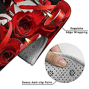 4 Piece Shower Curtain Sets with Non-Slip Rugs,Toilet Lid Cover and Bath Mat,Rose Romantic Flowers and Wine for Lover Shower Curtains and Rugs Set and Accessories - Bathroom Decor,71" L