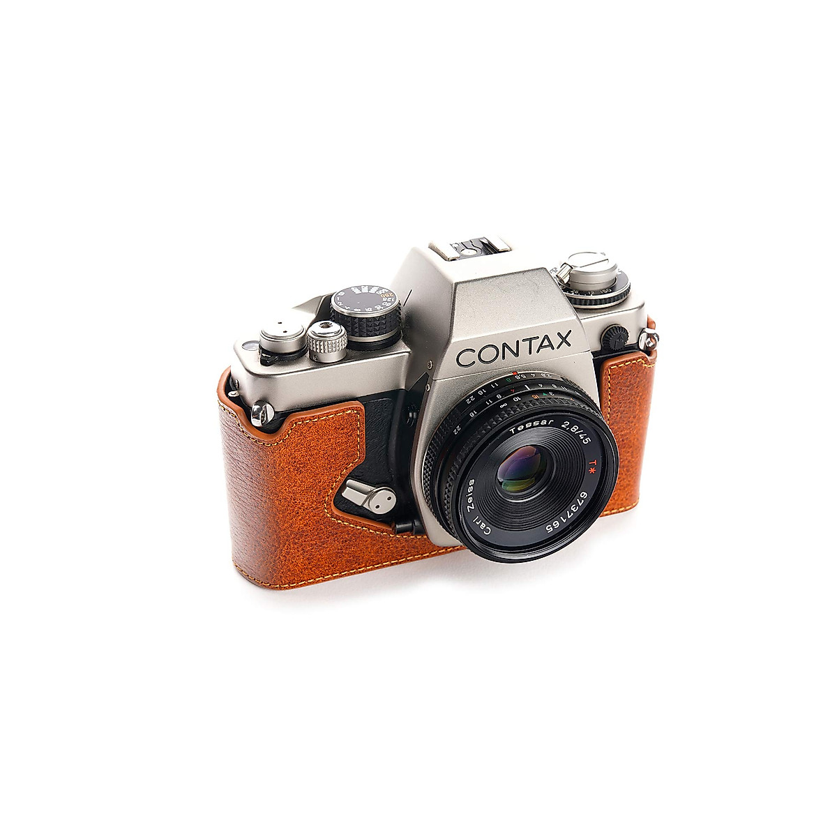 Contax S2 Case, BolinUS Handmade Genuine Real Leather Half Camera Case Bag Cover for Contax S2 Camera with Hand Strap (LavaBrown)