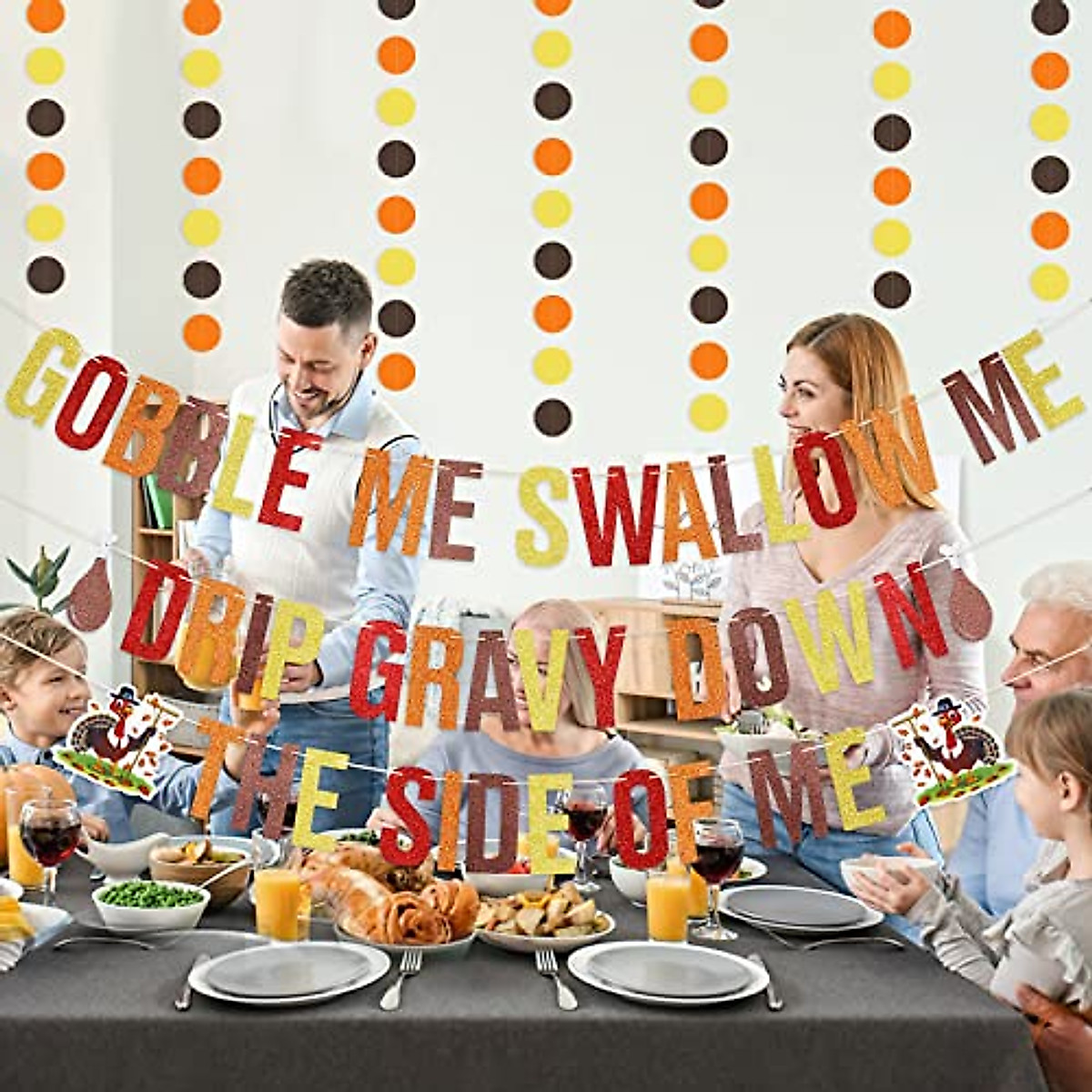 Gobble Me Swallow Me Drip Gravy Down The Side Of Me Banner Gobble Me Swallow Me Thanksgiving Banner Decorations for Friendsgiving Party Decorations, Thanksgiving Dinner Turkey Party Decorations