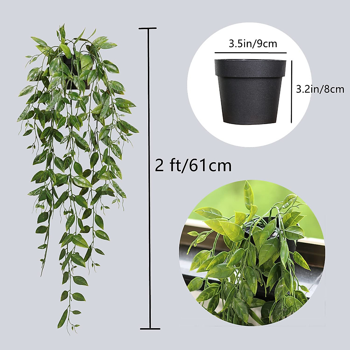 Mizii Artificial Hanging Plants,2 Pack 2ft Pea Pods Vine Fake Leaves Green Chain for Indoor Outdoor Wall Shelf Home Room Balcony Garden Wedding Decor