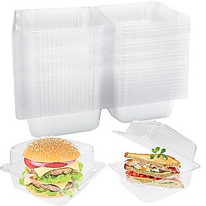 OJYUDD 200 Pack Clear Plastic Square Hinged Food Container,Disposable To Go Containers with Clear Lids,Take Out Square Clamshell Food Boxes for Dessert,Cakes,Cookies,Pasta,Sandwiches