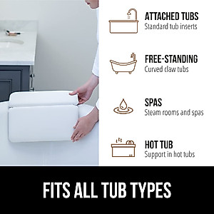 Gorilla Grip Bath Pillow for Tub, Comfortable Bathtub Pillows for Neck Head and Back Support, Strong Suction Waterproof Headrest, Cushion Rest for Curved or Straight Tubs, Spa Accessories, White