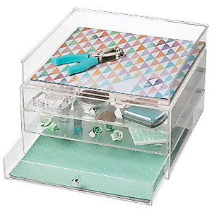 Simply Tidy Clear 3-Drawer Organizer Organize Cosmetics, Stationary, and Arts & Crafts - Bulk 4 Pack