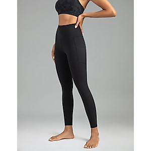 Colorfulkoala Women's High Waisted Tummy Control Workout Leggings 7/8 Length Yoga Pants with Pockets (L, Black)