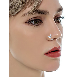 Tornito 8Pcs Nose Ring Hoop Paved Flower Butterfly Star Triangle Moon CZ Cartilage Earrings Nose Piercing Jewelry for Women Men Silver Rose Gold Tone 20G