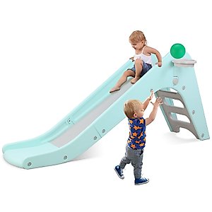 Arlopu Freestanding Kids Slide, Toddler Slide Climber with Basketball Hoop & Ball, Baby Playset w/Long Slope, for Boys and Girls Birthday, Sturdy Playground Toy for Indoor Outdoor (Robin Egg Blue)