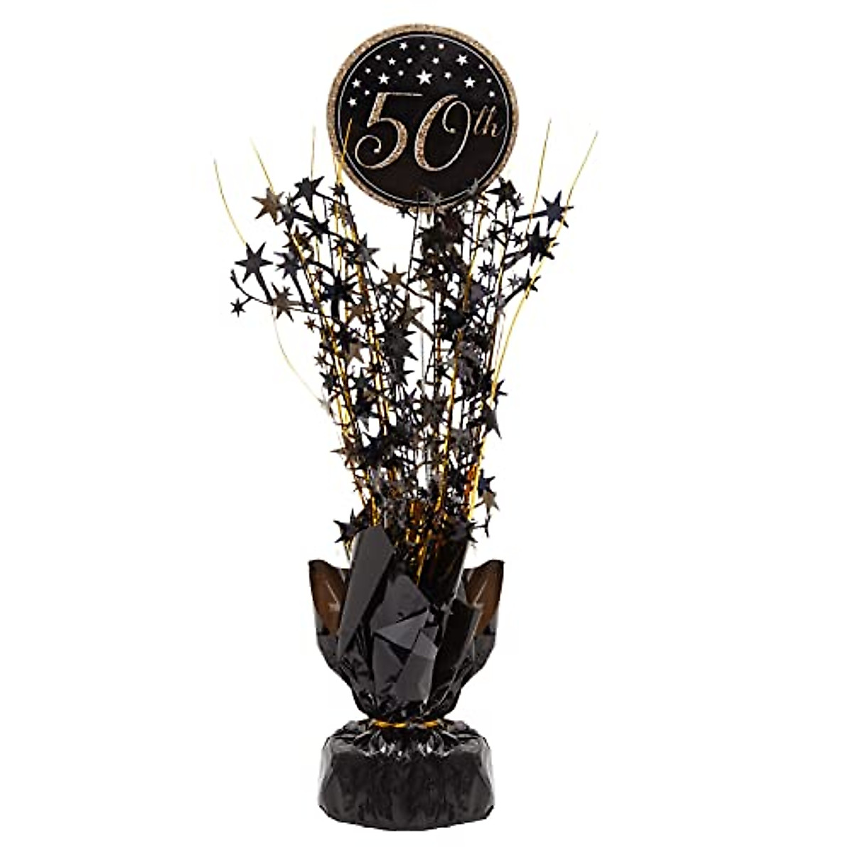 3 Pack 50th Birthday Decorations, Black and Gold 50th Anniversary Cascading Centerpieces (14.5 Inches)