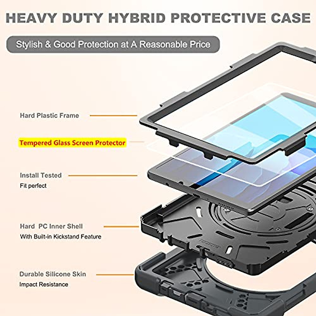 TSQ Case for Samsung Galaxy Tab A7 Lite 8.7" w/Glass Screen Protector Stand&Hand Strap | Heavy Duty Rugged Silicone Kids Case for Galaxy Tab A7 Lite 2021 SM-T220/T225/T227U | Black