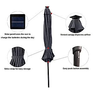 C-Hopetree 10 ft Outdoor Patio Market Table Umbrella with Solar LED Lights and Tilt, Anthracite