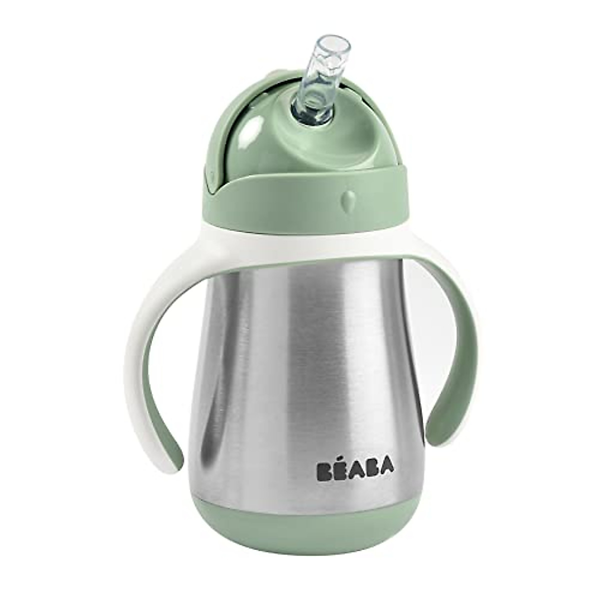 Beaba Stainless Steel Sippy Cup, Straw Sippy Cup with Handles, Toddler Sippy Cups, Baby Sippy Cup, Insulated Cup, Insulated Cup, 8+ mths, 8.5 oz, Sage