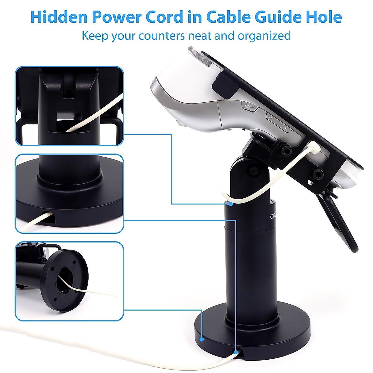 CRIZISTON Credit Card Terminal Stand for Pax A920 / A920 Pro, 7" Tall Credit Card Machine Stand, Swivel & Tilt POS Machine Payment Terminal Stand with Fully Wrap Metal Frame, Screw-in & Adhesive,Black