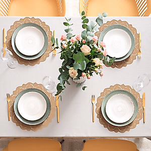 MCEAST 100 Pack Round Brown Kraft Paper Doilies 13.5 Inches Lace Paper Place Mats Rustic Scallop Doily Disposable Paper Table Pads for Food Cakes Crafts Party Weddings Tableware Decor