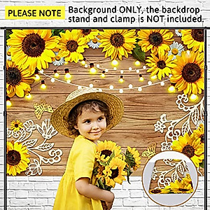 Sunflower Backdrop, Sunflower Birthday Party Decorations Photo Backdrops for Photography 7x5ft, Girls Baby Shower Butterfly Rustic Wood Back Drops Background for Photoshoot Banner Booth Props Picture