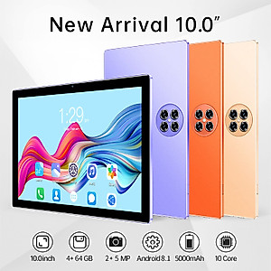 2023 Upgraded Smart Tablet 10 Inch 8Core 4G + 64G Android 8.1 Dual Sim Dual Camera Phone Pad WiFi GPS Phablet Tablet PC US Plug, Gift for Family (Gold)