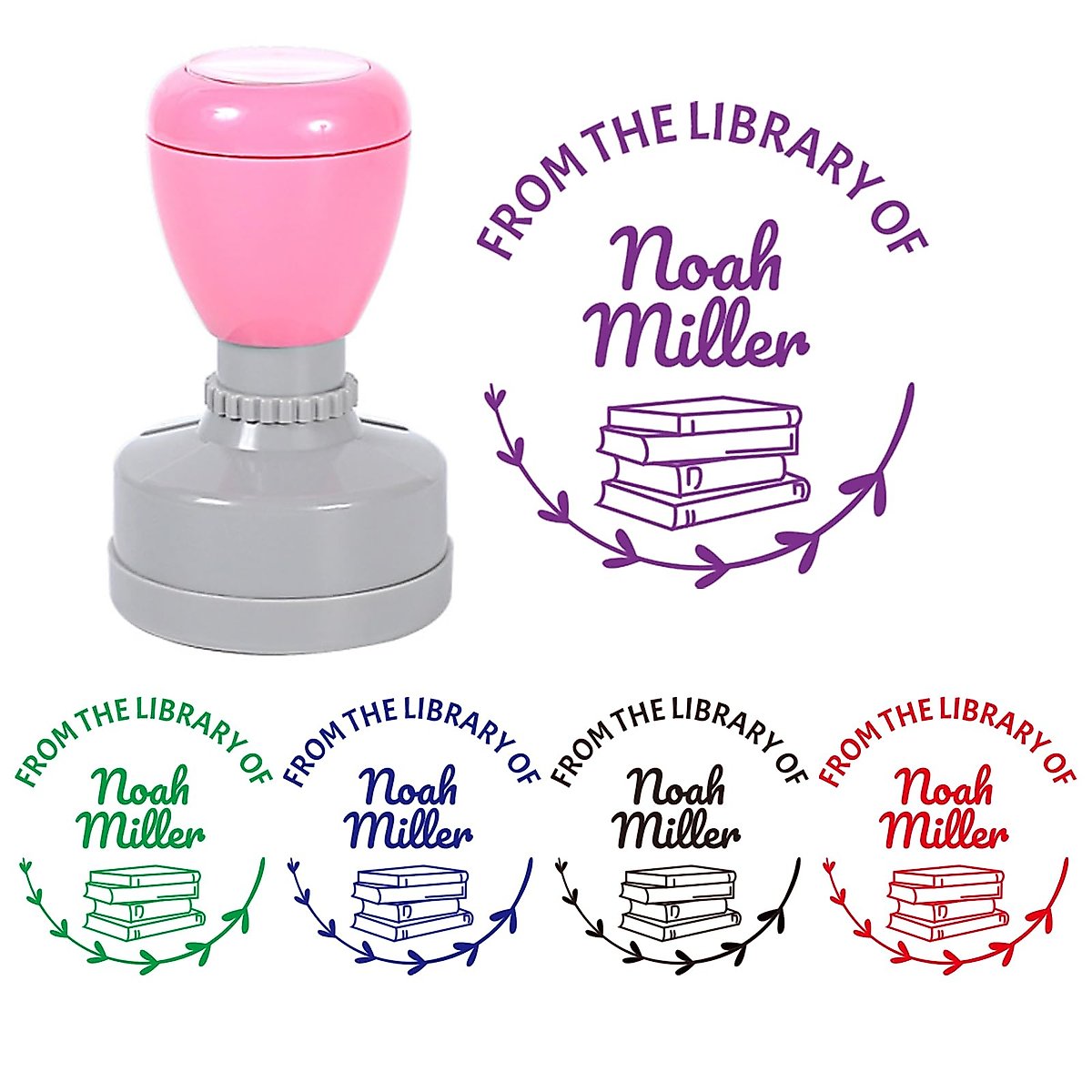 Library Book Stamp,Personalized Round Book Stamps，Up to 9 Stamp Shell Colors, 5 Ink Colors (Custom Library Stamp)