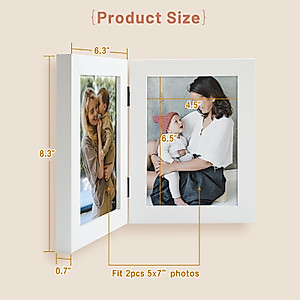 Golden State Art, 5x7 Double Picture Frame Vertical Hinged Photo Frame 2 Opening Folding Family Frames Collage, with Real Glass (5x7, White, 1-Pack)