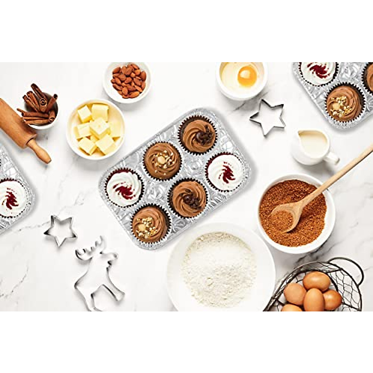 PARTY BARGAINS 6-Cup Aluminum Muffin Pans - 20 Pack, Standard Size Cupcake Pans, Disposable Muffin Tin for Baking (Max 240°C)