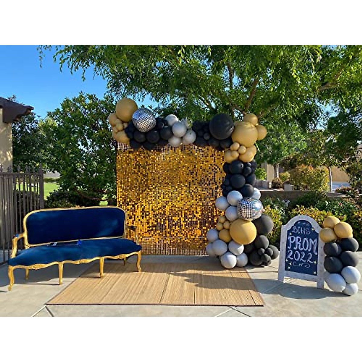 24 Panels Gold Shimmer Wall Panels Backdrops, Square Sequins Backdrops with 3D Effect, Large Gold Photo backdrops for Christmas, Birthday, Graduation, Wedding Party Decoration and Home Decoration