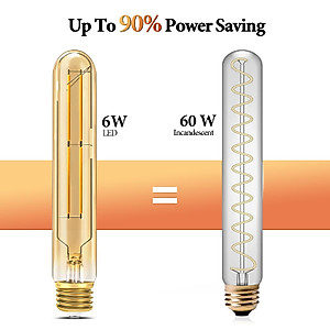 Tubular Light Bulb 7.3 Inch, Amber Long Tube Light Bulb T10 2700K Soft White Dimmable E26 LED Edison Bulbs 60 Watt Equivalent for Chandelier Vanity Outdoor Exterior Wall Sconce Pendant Light, 4Pack