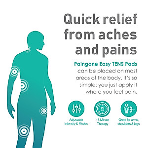 Paingone Easy - Relief At The Touch of A Button - Wireless & Wearable TENS Device for Fast, Effective Pain Relief - Great for Pain on Arms, Legs, Shoulders, Back, Hips, and Other Larger Body Parts