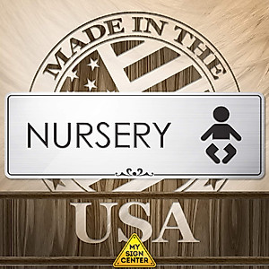 Baby Nursery Sign Nursery Mother's Room Sign, Brushed Silver, Engraved, 3" x 9", Fade Resistance, Indoor/Outdoor Use, USA MADE By My Sign Center