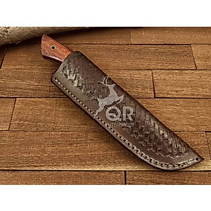 Classic Blades San Mai Damascus Steel Handmade Hunting knife, Bushcraft knife, Fixed blade knife, Outdoor Full Tang Forged knife, Camping knife Wooden Handle With Leather Sheath