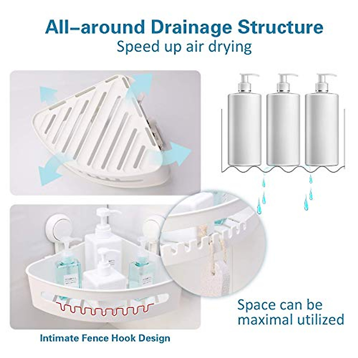 TAILI Bathroom & Kitchen Suction Cup Storage Basket Set Pack of 2 Wall Mounted Organizer for Shampoo, Spice Jar, Kitchenware, Shower Caddy Drill-Free with Vacuum Suction Cup for Kitchen & Bathroom