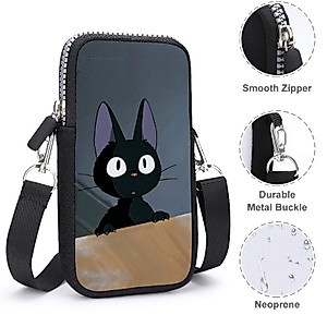 Anime Funny Black Cat Crossbody Cell Phone Purse Bag Mini Cellphone Shoulder Bags Wallet For Women