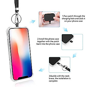 Cell Phone Lanyard, Adjustable Universal Crossbody Lanyard, Compatible with Every Mobile Phone, for Neck Strap Crossbody Strap Wrist Strap, with Keychain and 2 Patch, Black (L2US-3097699)